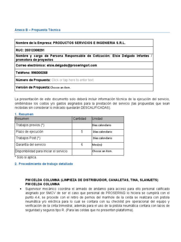 Anexo B - Propuesta Tecnica Semana 03 MOLY c2. | PDF | Residuos | Soldadura