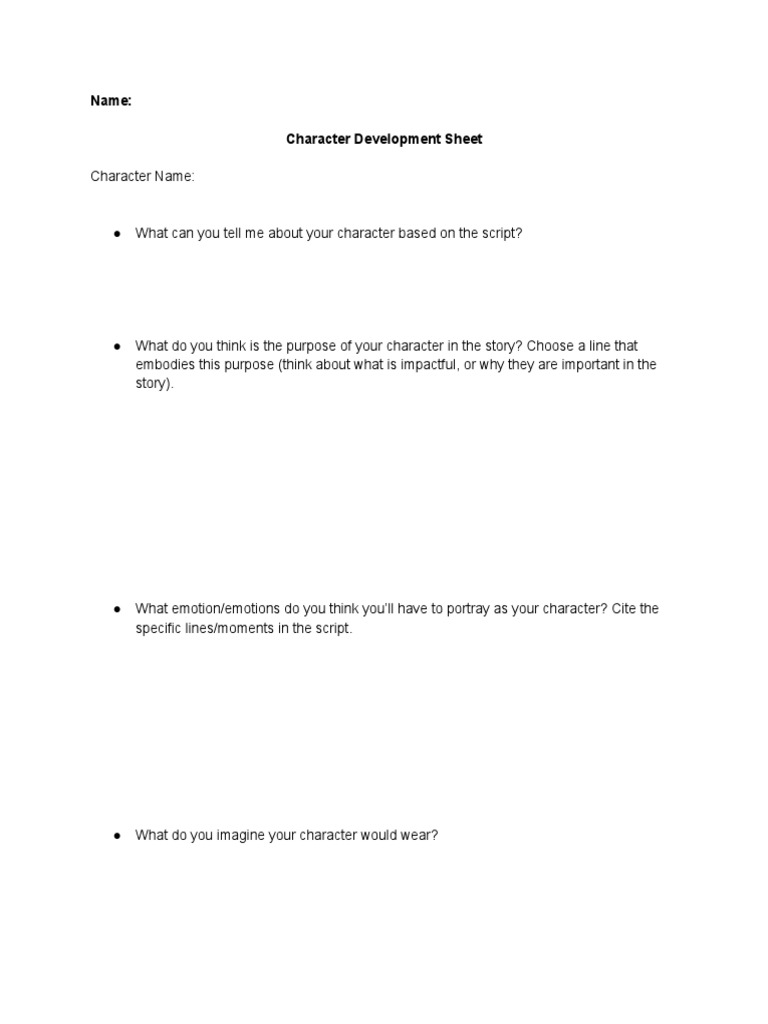 Character Development Worksheet | PDF