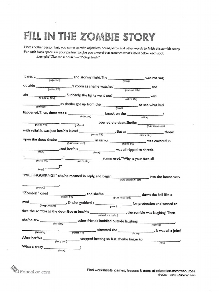 Halloween Fill-In Zombie Story | PDF