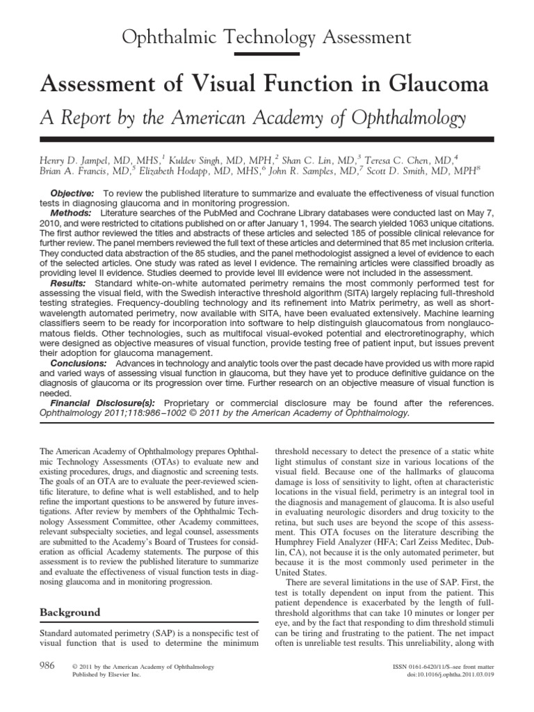 Assessment of Visual Function in Glaucoma - A Report by The American ...