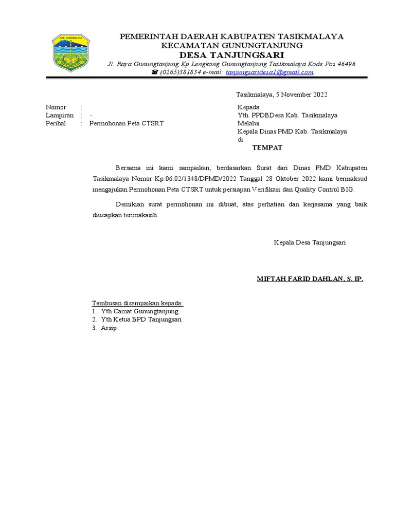 Surat Permohonan Peta CTSRT | PDF