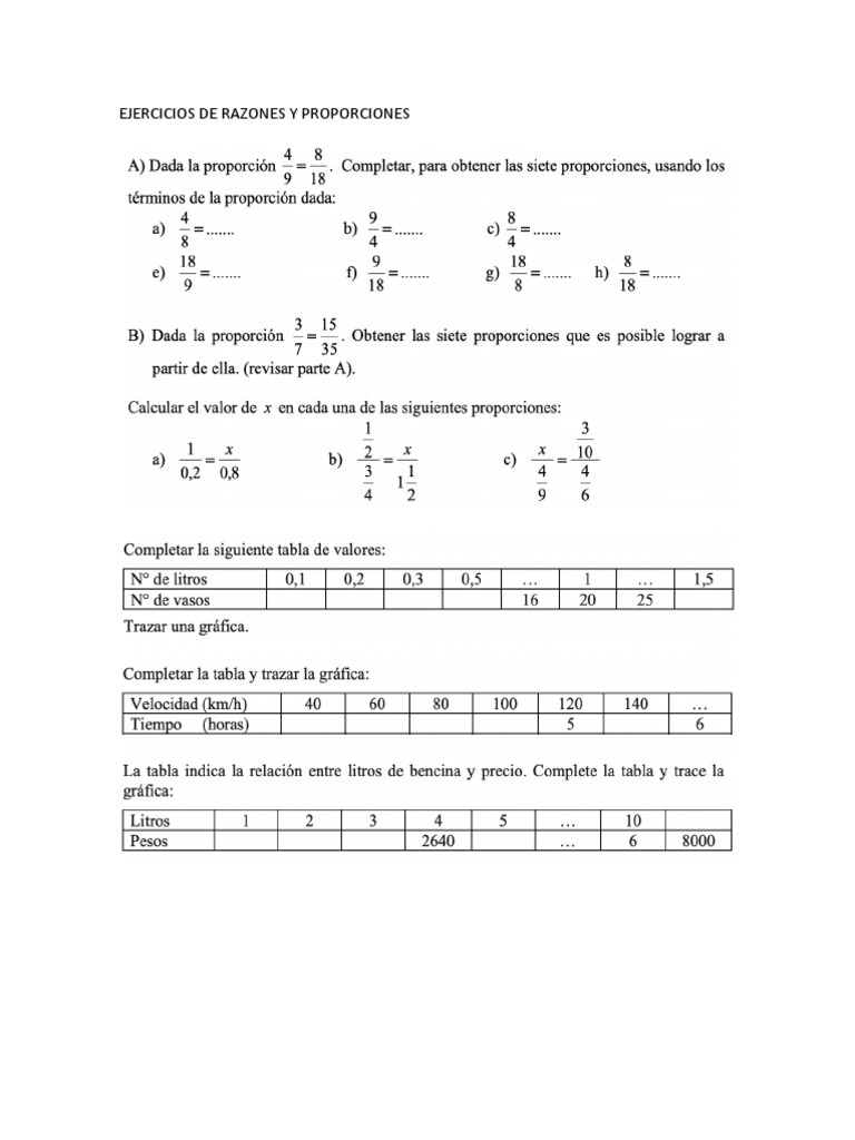 Ejercicios De Razones Y Proporciones Pdf