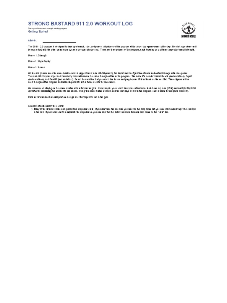 SB911 20 Workout Log Excel | PDF