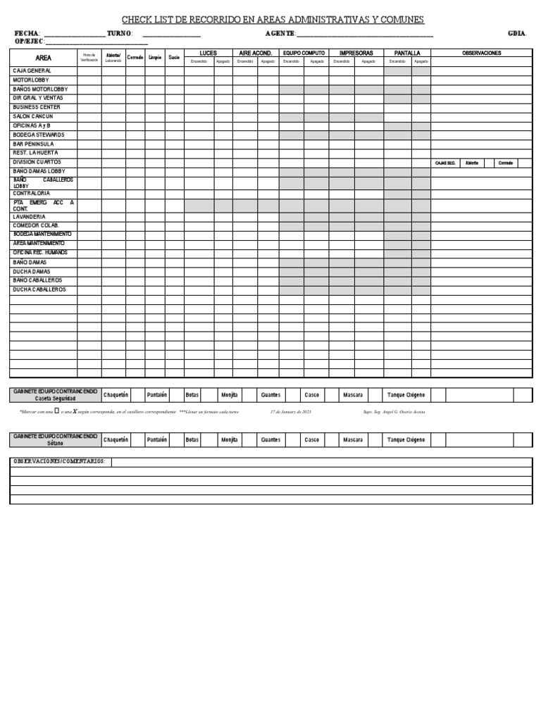 Check List Area Administrativa y Areas Comunes | PDF