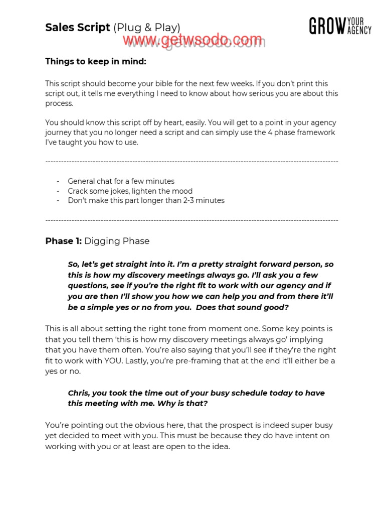 03-Agency Incubator Sales Script | PDF | Invoice | Marketing