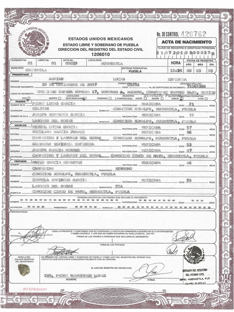 Acta de Nacimiento | PDF