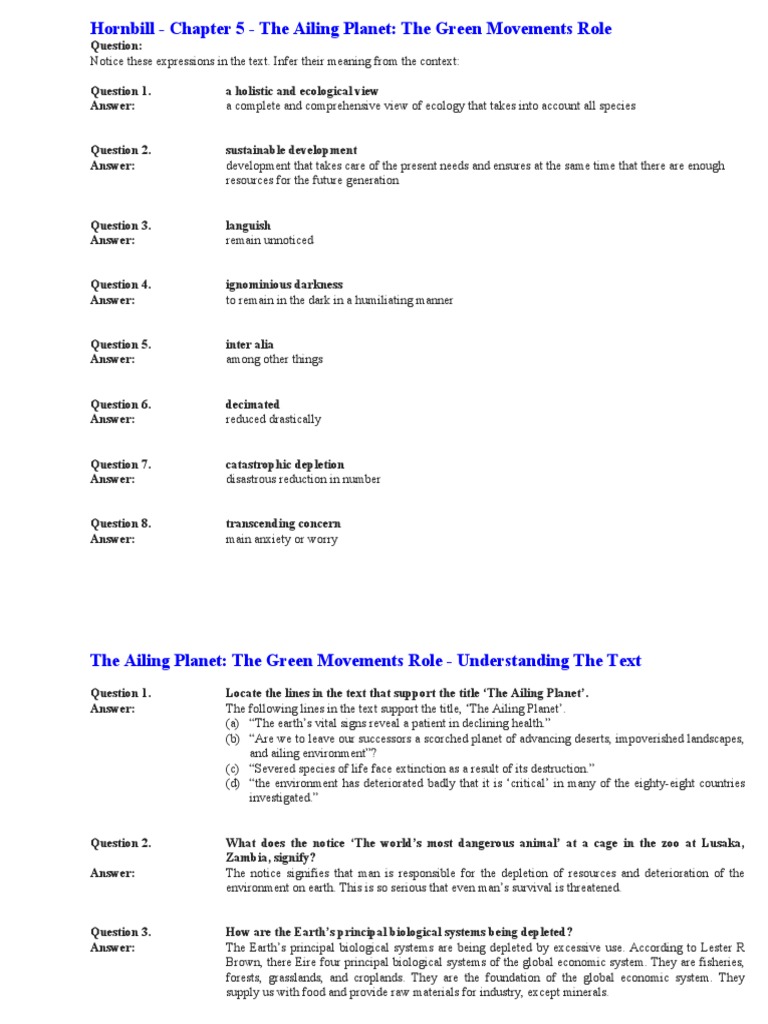 Hornbill - Chapter 5 - The Ailing Planet The Green Movements Role | PDF ...