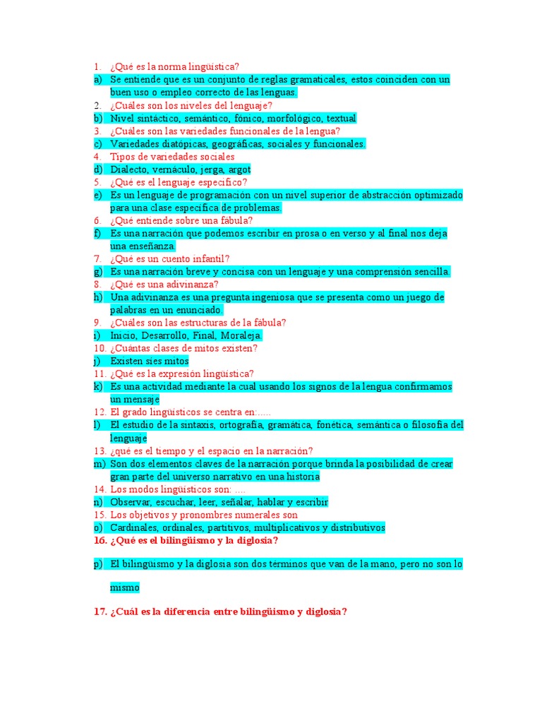 Cuestionario Lengua | PDF | Multilingüismo | Lingüística