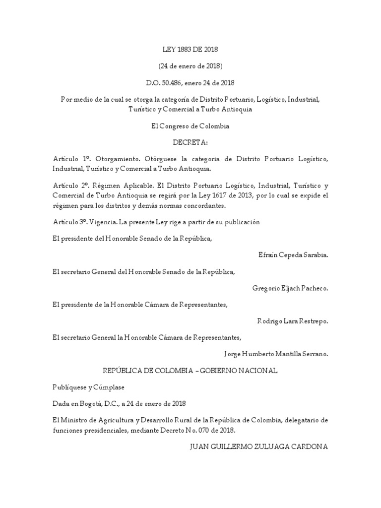 Ley 1883 Del 24 de Enero de 2018 | PDF