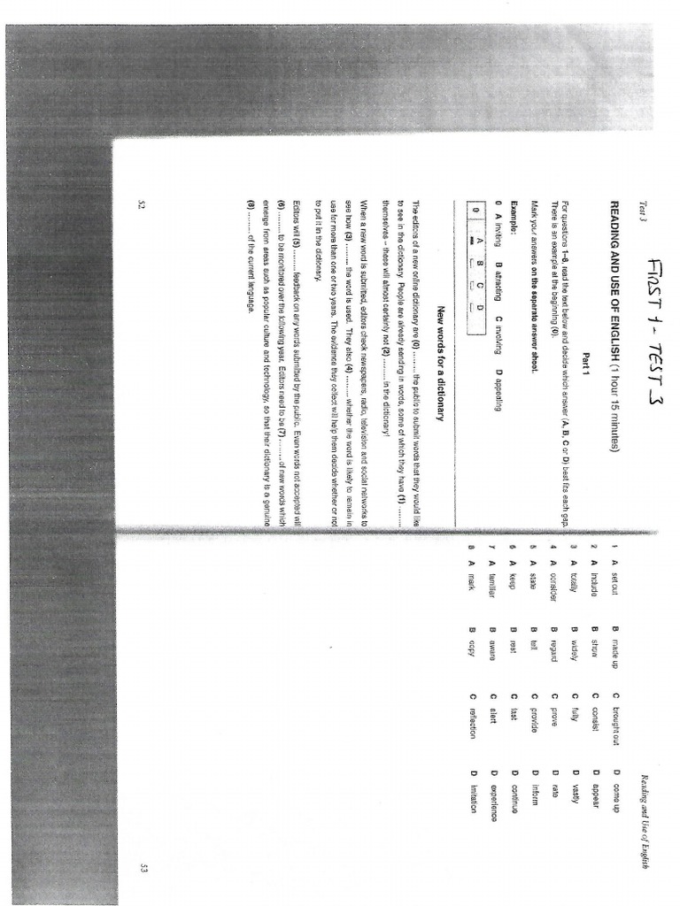 FIRST 1 Test 3 Read & Write | PDF