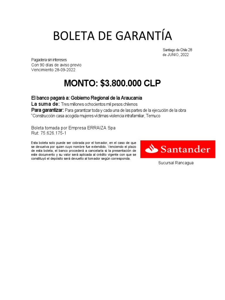 Boleta de Garantia | PDF