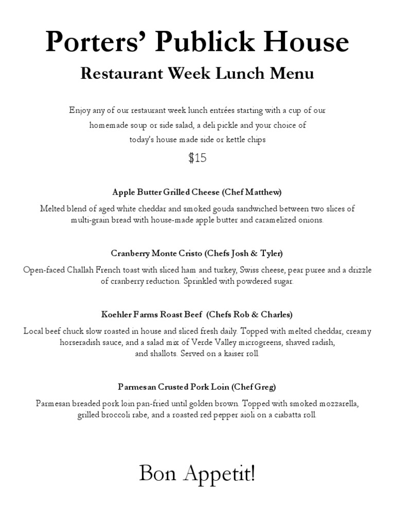 Porters’ Restaurant Week Lunch Menu | PDF | Cooking, Food & Wine | Wellness