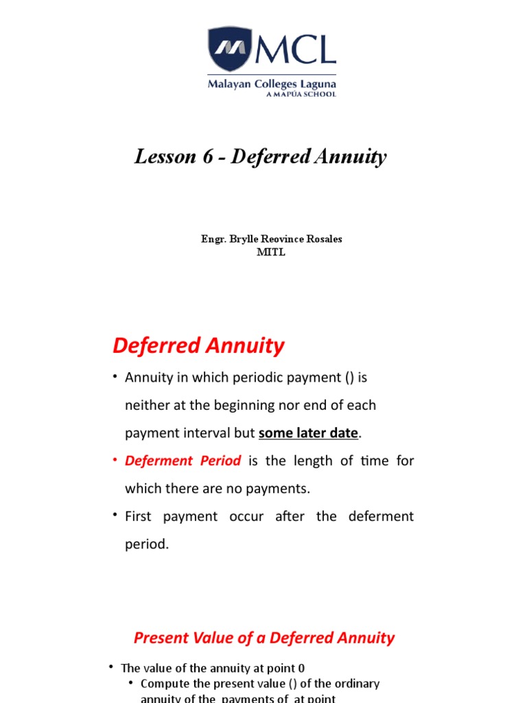 Lesson 6 - Deferred Annuity | PDF | Present Value | Business