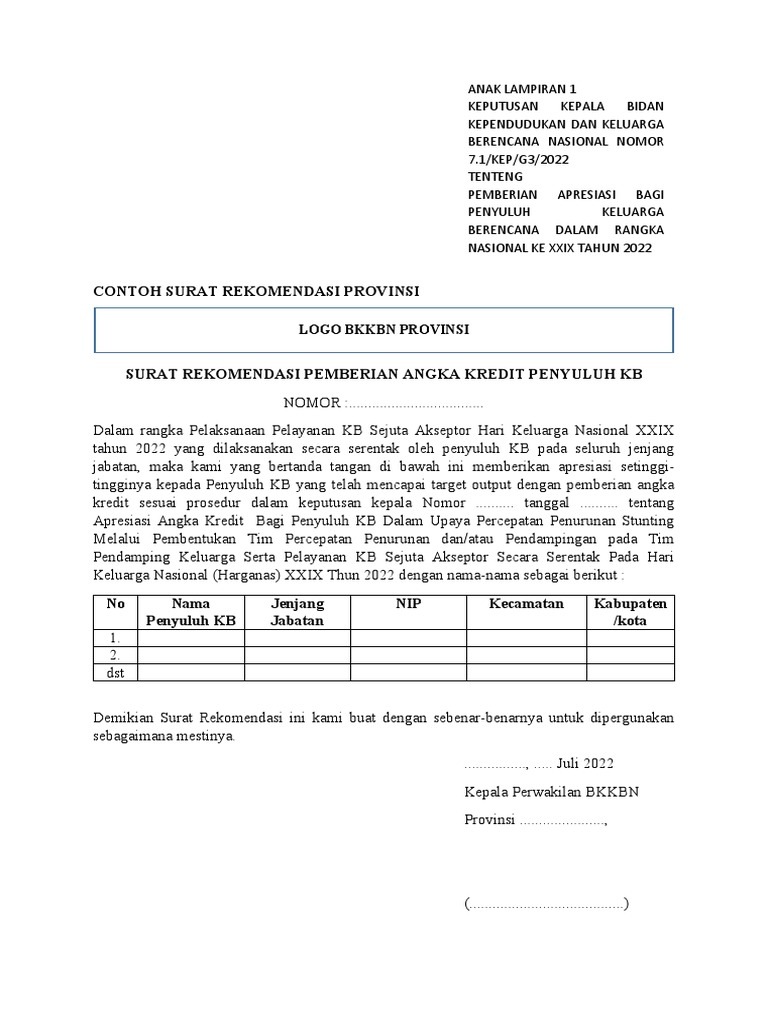 Contoh Surat Rekomendasi Provinsi | PDF