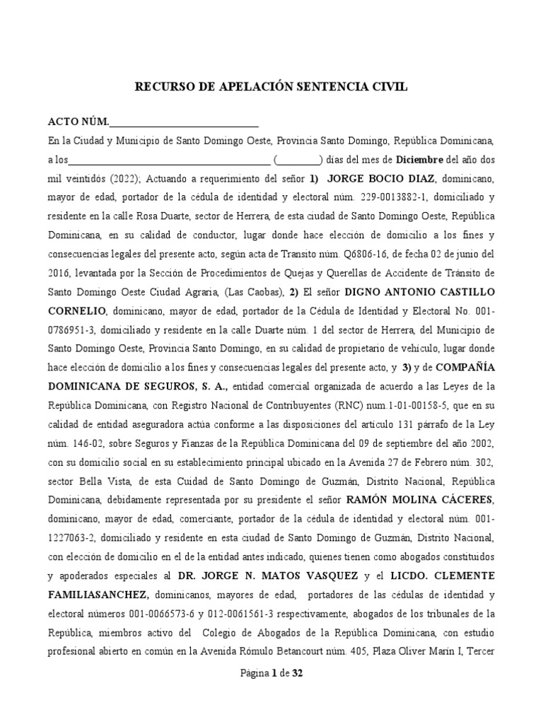 Recurso de Apelación Sentencia Civil | PDF | Debido al proceso ...