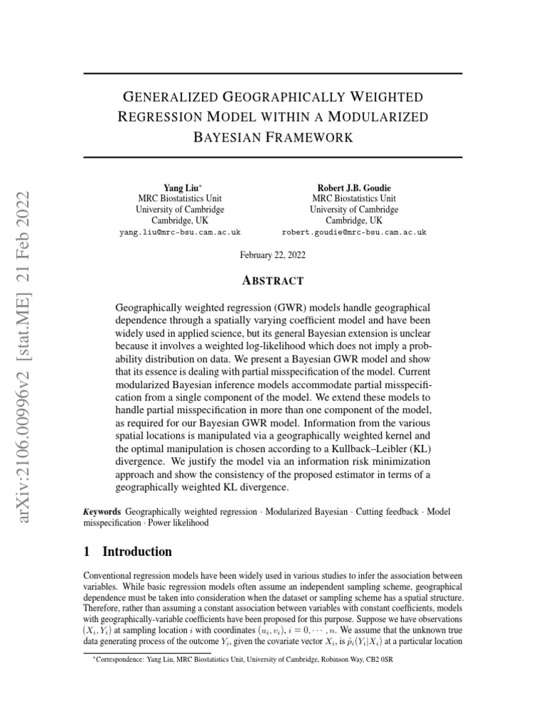 Geographically Weighted Regression Bayesian Pdf Statistical Inference Bayesian Inference