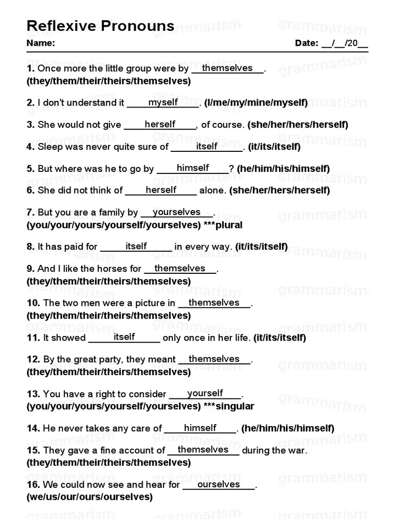 Reflexive Pronouns Practice | PDF