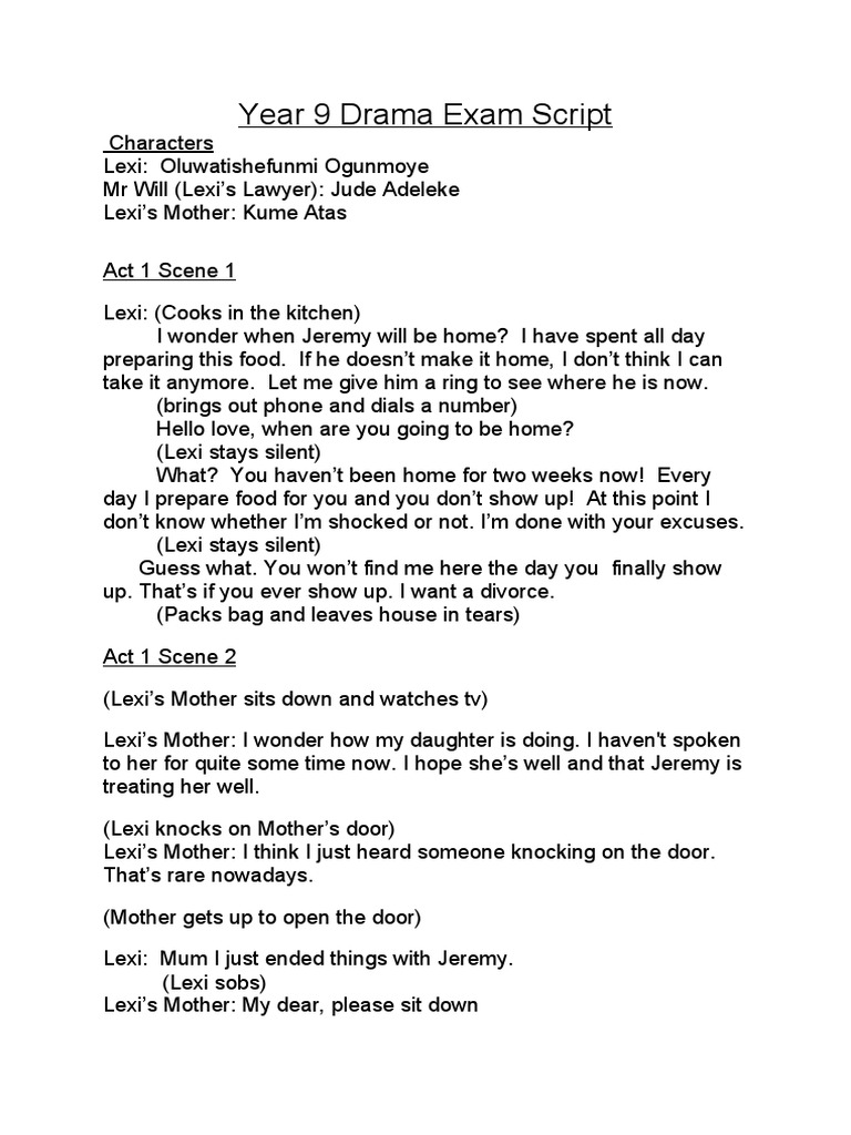 Year 9 Drama Exam Script | PDF