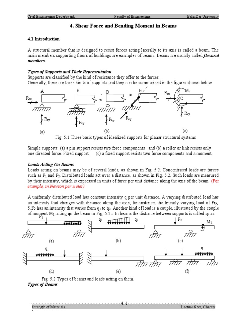 Chapter 4 Shear Force and Bending Moments | PDF | Bending | Beam (Structure)