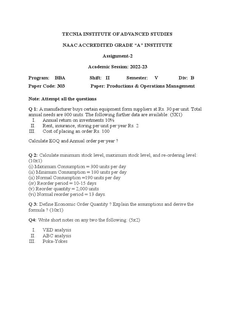 POM (Assignment 2) | PDF | Technology & Engineering
