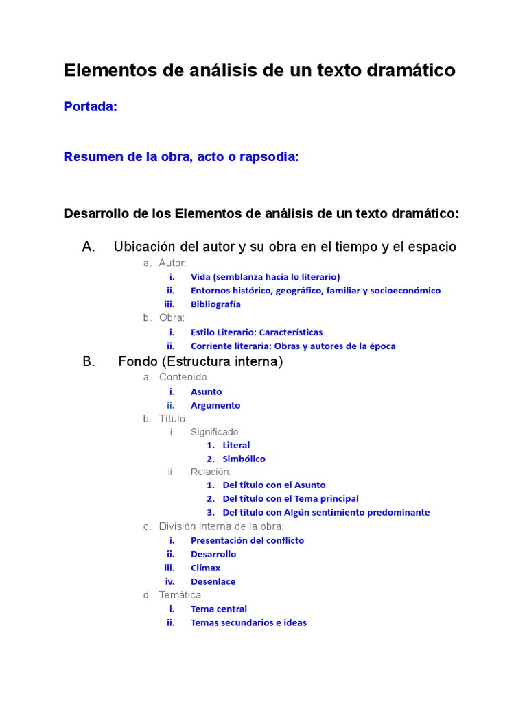 Teatro Formato de Elementos de Análisis de Un Texto Dramático 1 | PDF ...