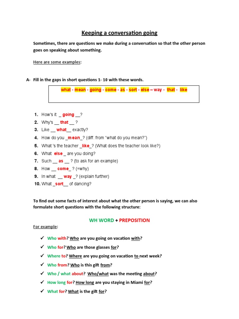 Keeping A Conversation Going | PDF | Question | Linguistics