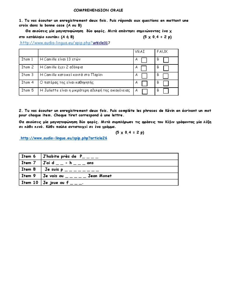 Unite 2 Comprehension Orale | PDF