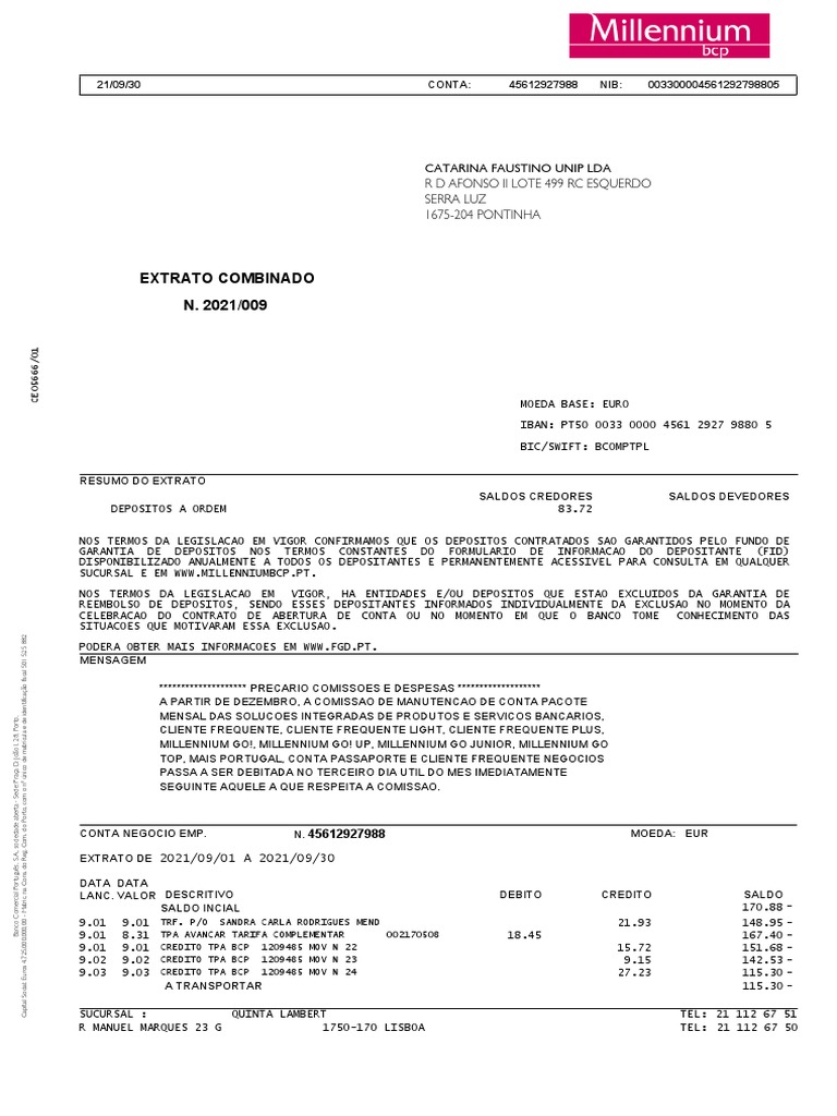 Extrato Conta Pacote Cliente Frequente | PDF | Economias | Serviços ...