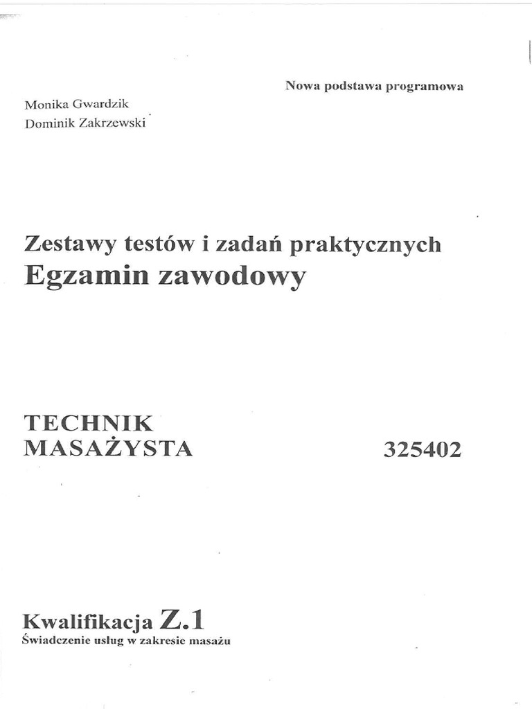 Gwardzik M. - Egzamin Zawodowy Technik Masażysta Kwalifikacja Z.1 | PDF