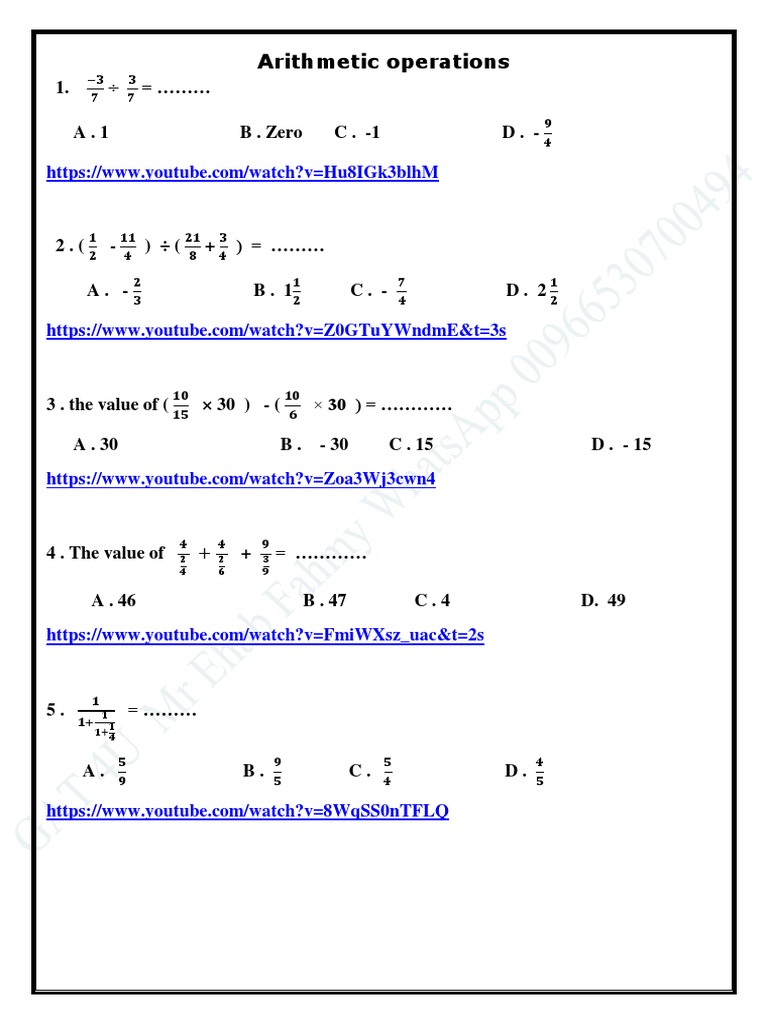 Arithmetic Operations and Algebra Problems | PDF | Area | Rectangle