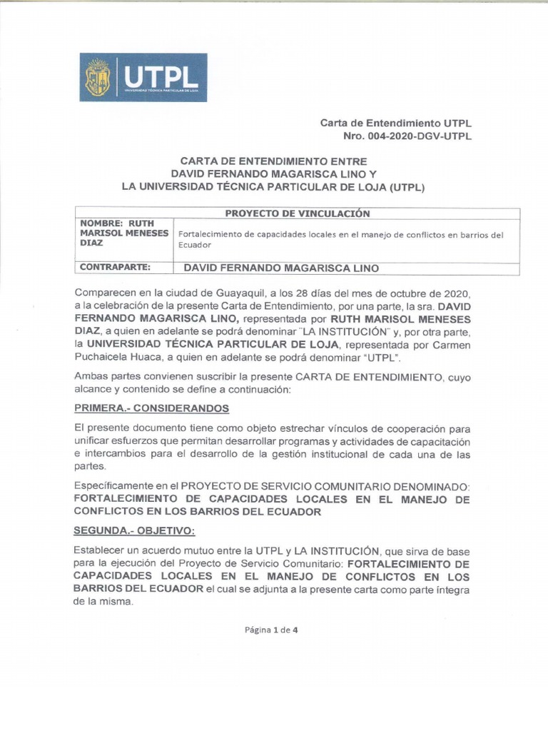 Carta de Entendimiento Marisol Meneses Todo | PDF