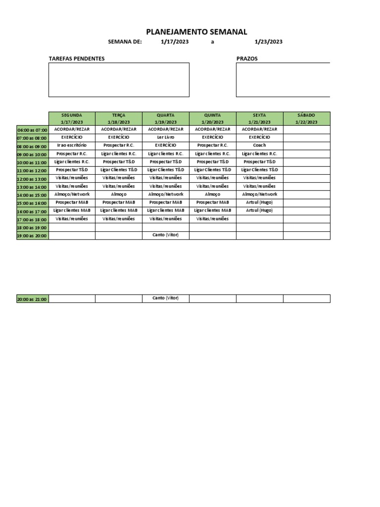 Planejamento Semanal | PDF