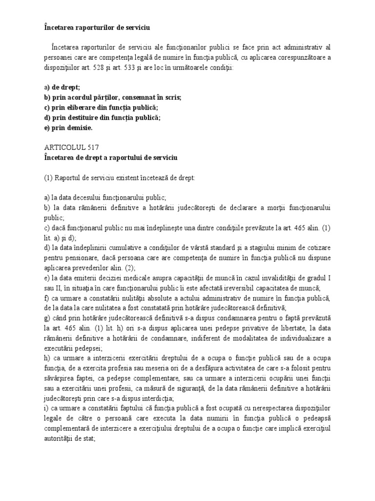 Incetarea Raportului de Serviciu | PDF