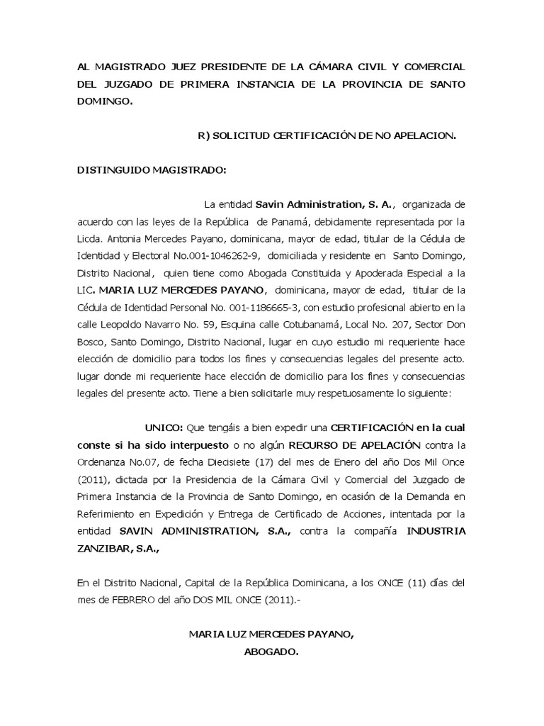Solicitud No Apelacion Savin Dirigida A La Provincia | PDF | Derecho