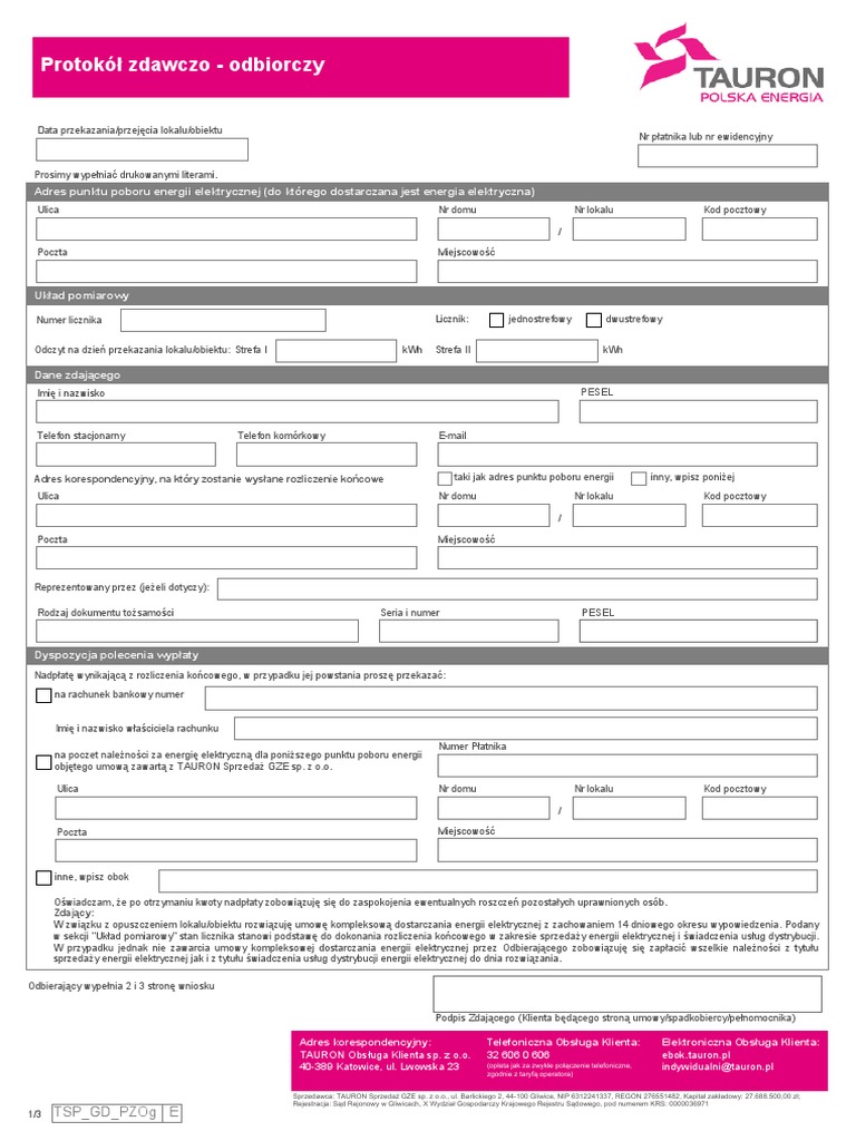 TAURON Protokol Zdawczo Odbiorczy | PDF
