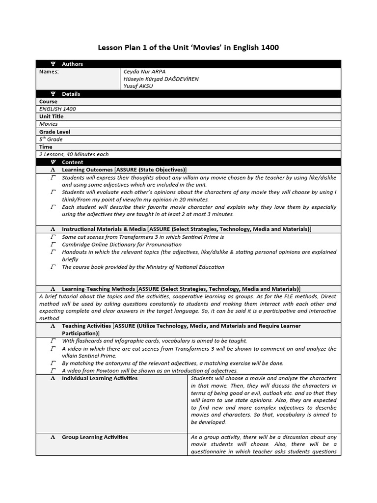 Lesson Plan 1 | PDF | Lesson Plan | Educational Assessment
