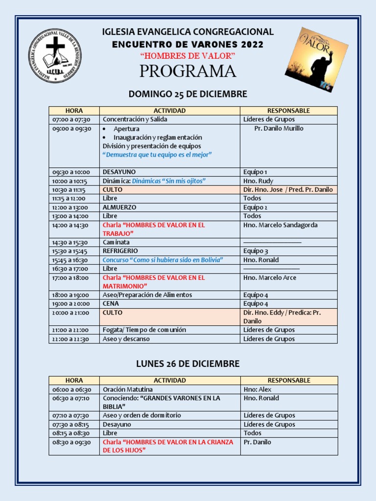 PROGRAMA RETIRO Varones 2022 Oficial | PDF