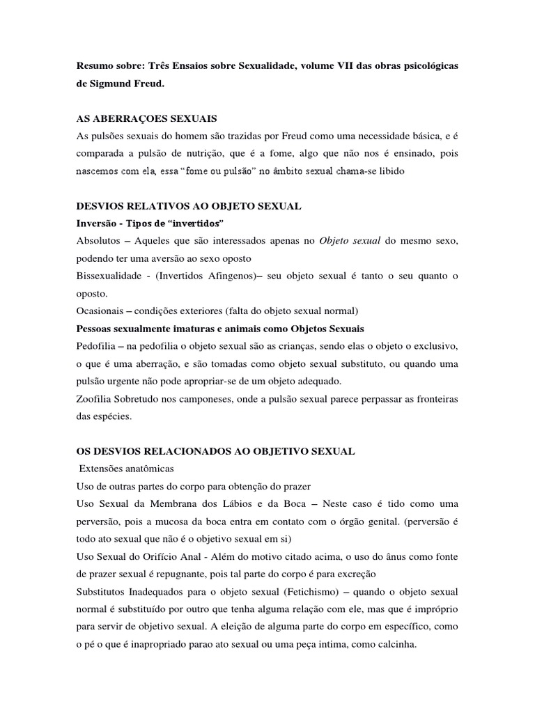 Resumo Do Livro - Três Ensaios Sobre A Sexualidade Infantil | PDF ...