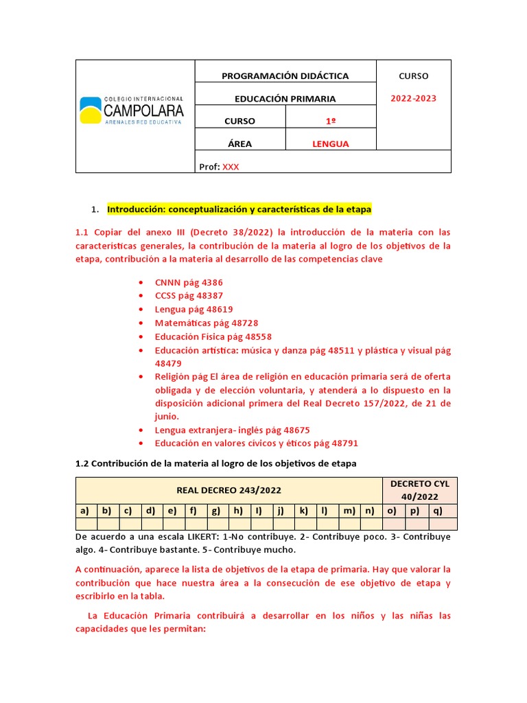 Plantilla Programación Didáctica Primaria | PDF | Evaluación | Aprendizaje
