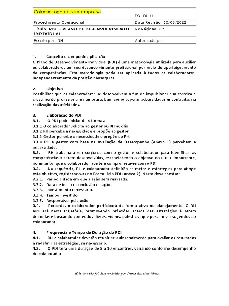 Procedimento para elaboração e implementação de Planos de ...