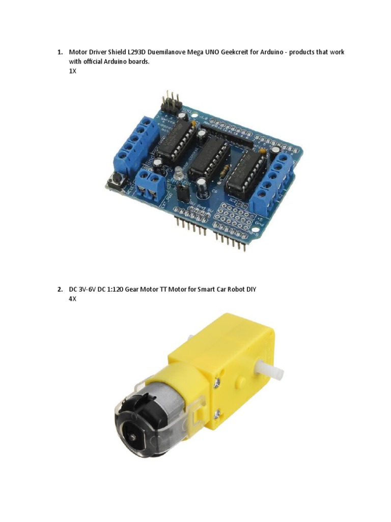 Arduino Motor Driver, Bluetooth, Battery Packs, Sensors | PDF