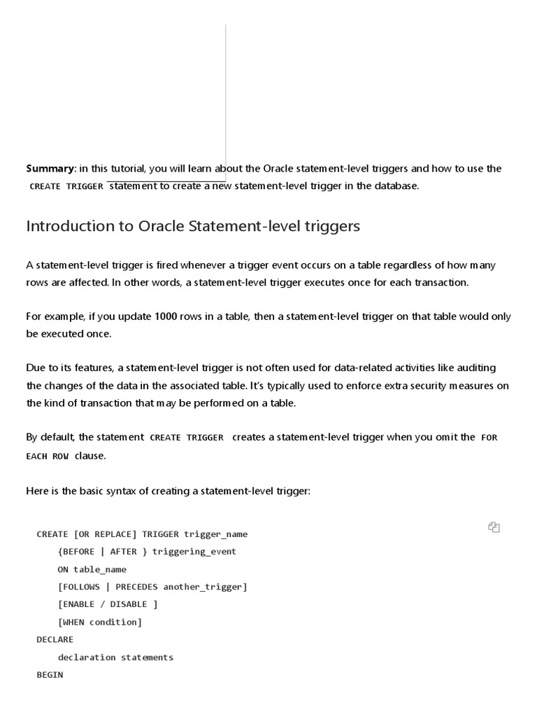 10.2 Oracle Statement-Level Triggers by Practical Examples | PDF | Computer Data | Data Management