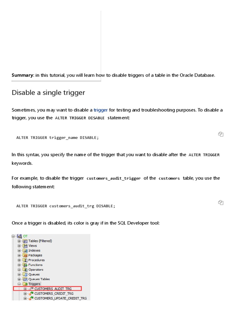 10.5 Oracle Disable Triggers by Practical Examples | PDF | Software Engineering | Sql