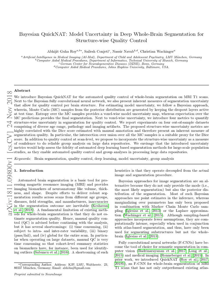 Roy2019 Bayesian Quicknat | PDF | Image Segmentation | Bayesian Inference