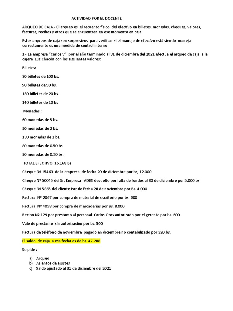 Arqueo de Caja Chica y Ajustes Contables | PDF | Pagos | Servicios ...