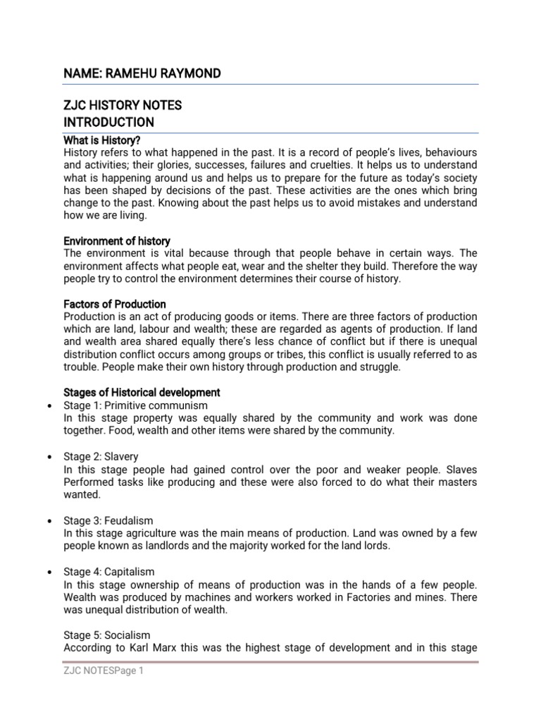 ZJC History Notes | PDF
