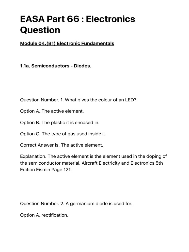 EASA AML Module 4 Electronics | PDF | P–N Junction | Amplifier