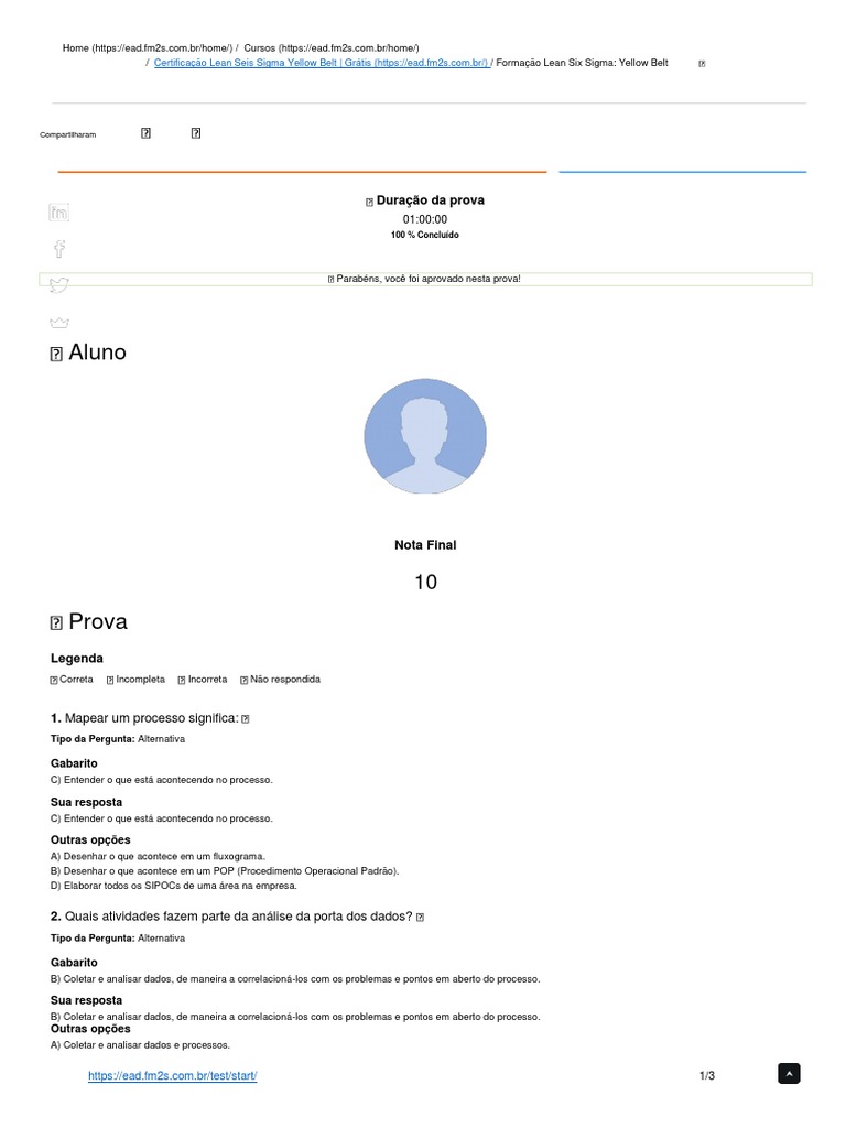 Prova Final FM2S Lean Seis Sigma Yellow Belt | PDF | Seis Sigma Prova Final FM2S Lean Seis Sigma Yellow Belt | PDF | Seis Sigma