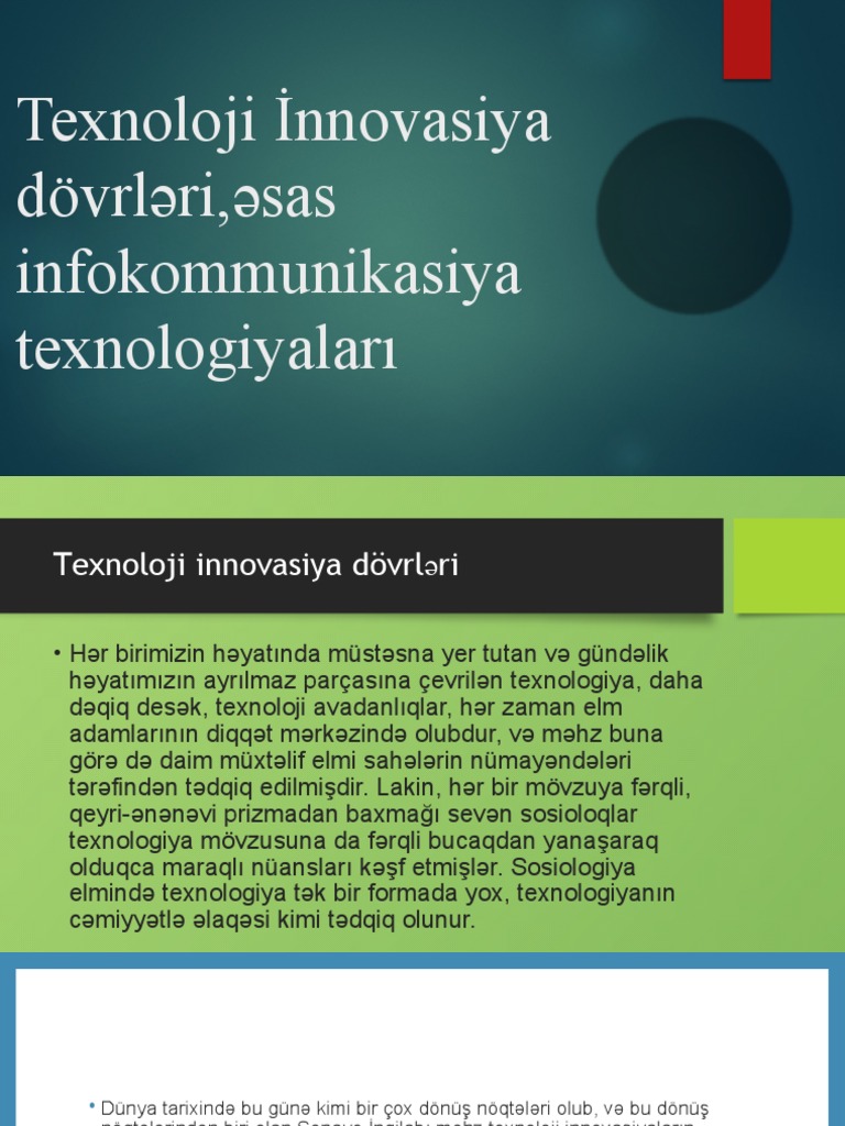 Texnoloji İnnovasiya Dövrləri, Əsas Infokommunikasiya Texnologiyaları | PDF