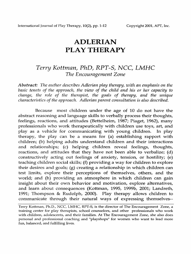 Adlerian Play Therapy | PDF | Psychotherapy | Play Therapy